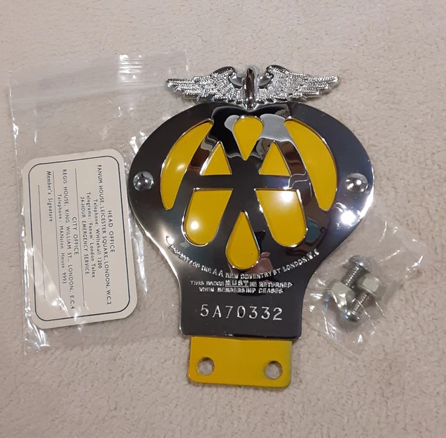 VINTAGE 1950S 60S AA Car Badge License Plate Topper New Coventry London ...