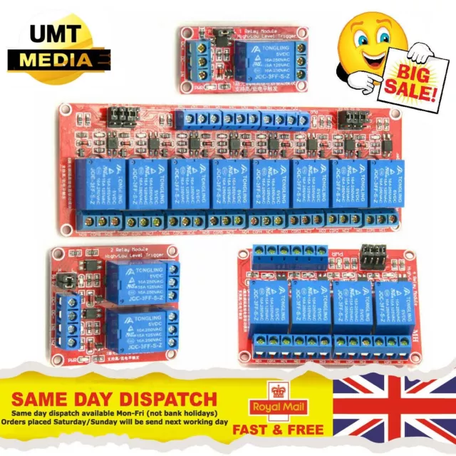 5V 12V 24V 1-2-4-8 Channel Relay High Low Level Optocoupler Module Arduino PI £4.25 - PicClick UK