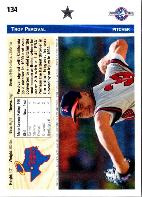 CARTE DE BASEBALL 1992 Upper Deck Minors Troy Percival #134 Midland ...