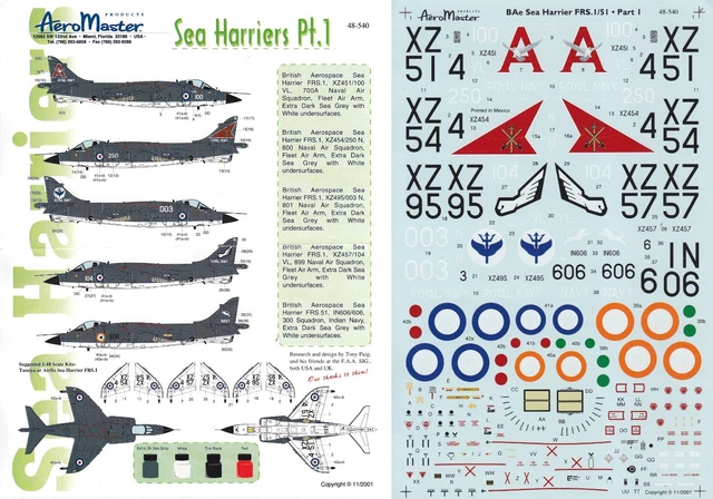 *RARE* AEROMASTER DECALS 1/48 Sea Harrier FRS.1/51 700A 800 NAS INAS ...
