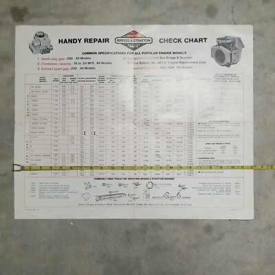 BRIGGS & STRATTON Handy Repair Check Chart Poster Common Specs for all ...