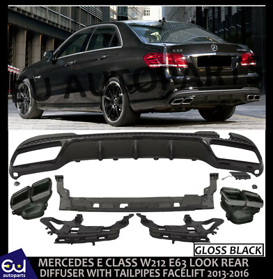 MERCEDES E-CLASS W212 E63 Look Rear Diffuser Gloss Black Tailpipes Amg ...