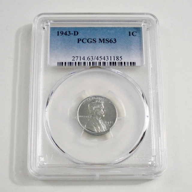 1943-D LINCOLN WHEAT Steel Cent BU PCGS MS63 World War II Era Historic ...