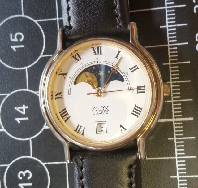 VINTAGE ZEON MOONPHASE, gents watch, new strap, battery - superb £40.00 ...