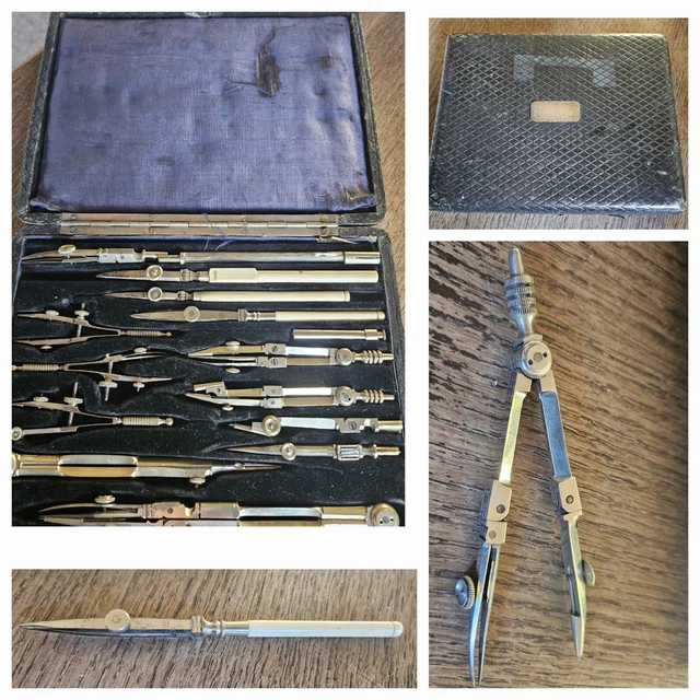 ANTIQUE VICTORIAN DRAFTING Compass Tools Drawing Instruments With Lead ...