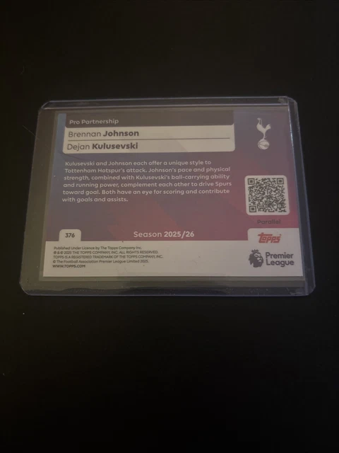 TOPPS JOHNSON AND Kulusevski Pro Partnership 2025/2026 Premier League ...