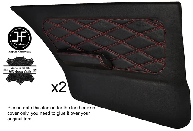 RED DIAMOND STITCH 2X Full Rear Door Cards Leather Covers Fits Bmw E30 ...