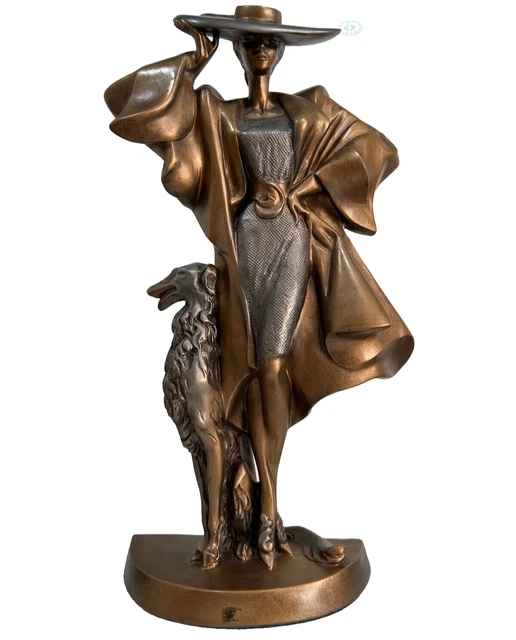 AUSTIN PRODUCTIONS FASHIONABLE Art Deco Large Sculpture Lady & Dog ...