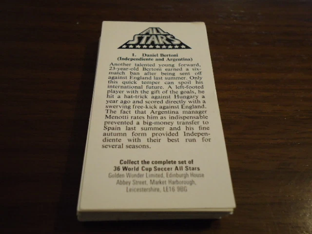 GOLDEN WONDER 1978 World Cup All Stars FULL SET Of 36 UNUSED Cards Rare ...