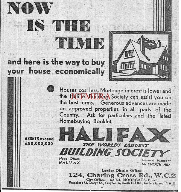 HALIFAX (WORLD'S LARGEST) Building Society ADVERT 4 1932 Small Print Ad ...