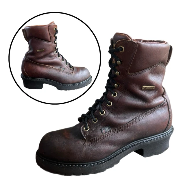 JUSTIN BOOTS STEEL Toe Work Boot Mens 10.5D Brown Gore-Tex Logger Boots ...