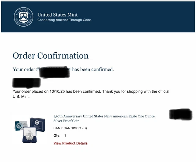 250TH ANNIVERSARY US Navy American Eagle One Ounce Silver Proof Coin ...