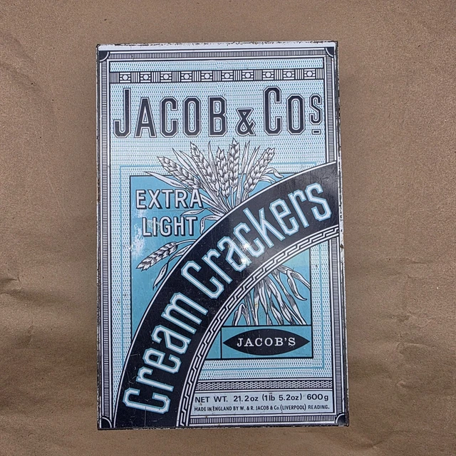 VINTAGE JACOB & Co Cream Crackers Tin Blue Extra Light 1970s £30.88 ...