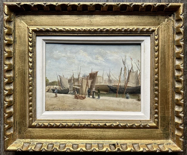 TABLEAU ANCIEN PAYSAGE Port de Concarneau Bateaux Marine Bretagne Peinture 19ème EUR 38,50 ...