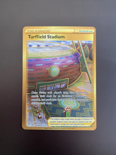 TURFFIELD STADIUM POKÉMON Gold Card Evolving Skies 234/203 Evolving ...