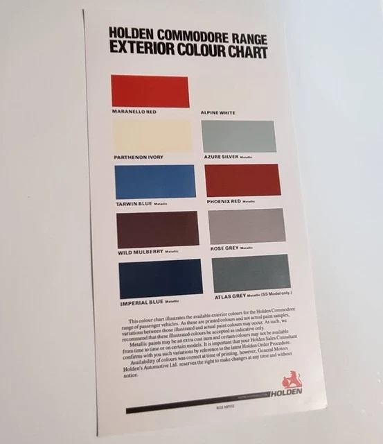 ORIGINAL HOLDEN COMMODORE VN Exterior Body Colour Chart Incl. SS Atlas ...
