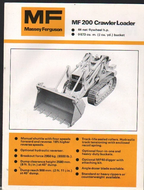 MASSEY FERGUSON &MF 200" 44hp Crawler Tractor Loader Brochure Leaflet £6.50 - PicClick UK