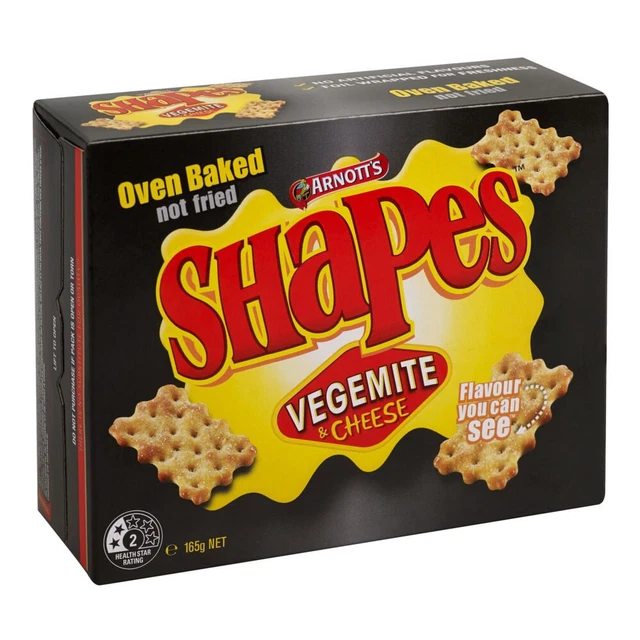 ARNOTT'S SHAPES VEGEMITE & Cheese 165G Box Flavoured Thin Biscuit ...
