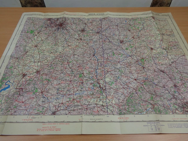 WW2 (MAY 1944) RAF Map entitled "MIDLANDS" (BIRMINGHAM to LONDON) "AIR ...