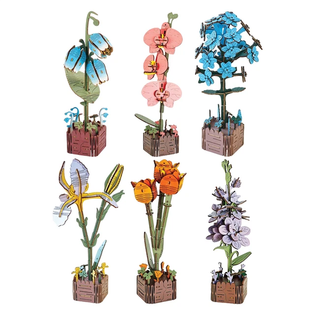 3D FLOWER WOODEN Puzzles for Adults Kids, DIY Wooden Flowers Model Kit ...