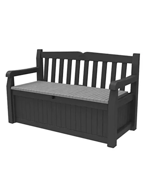 KETER SOLANA 70 Gallon Storage Bench Deck Box for Patio Furniture Front ...
