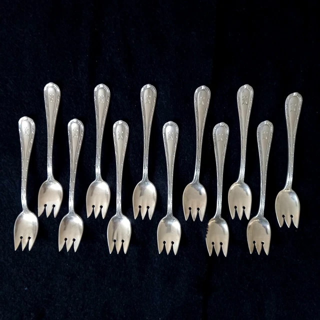 GORHAM NEW-YORK: SÉRIE 12 Fourchettes à Huîtres Métal Argenté Style ...