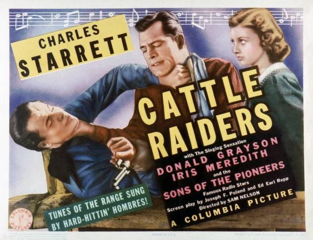 CATTLE RAIDERS LOBBY card Charles Starrett Iris Meredith 1938 Old Movie ...