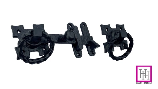 CAST IRON TWIST Ring Gate Latch Square Backplate Heavy Duty Traditional ...