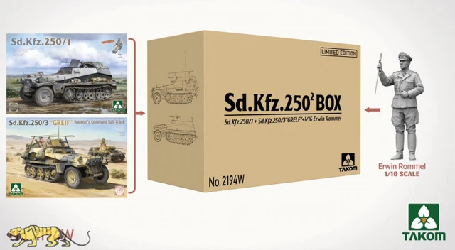 TAKOM 2194W SD.KFZ. 250 - Big Box - 2 Bausätze + 1:16 Erwin Rommel ...