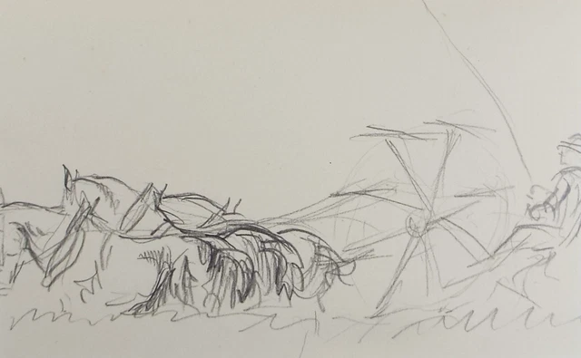 ORIGINAL PENCIL SKETCH,'HARVESTING with Heavy Horses', Helen Collins ...