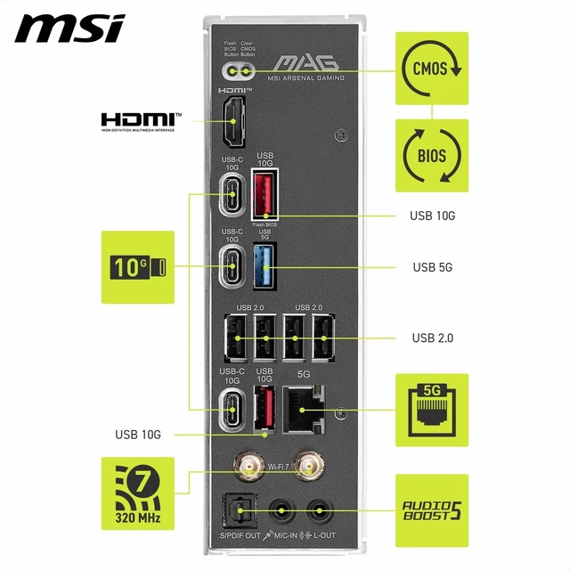 MSI MAG B850 Tomahawk WiFi Motherboard DDR5 PCIe 5 ATX Board AMD Ryzen ...