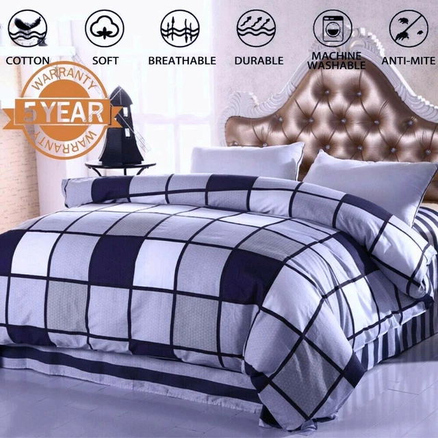 SOFT CHECK DOONA Quilt Duvet Cover Set Single Double Queen King Size ...