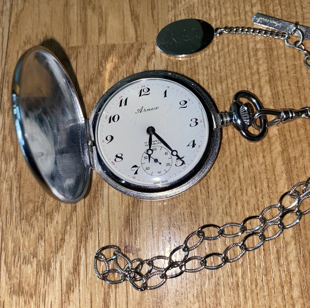 MONTRE DE POCHE Arnex 17 Jewel Incabloc à vent manuel de fabrication suisse FONCTIONNE porte ...