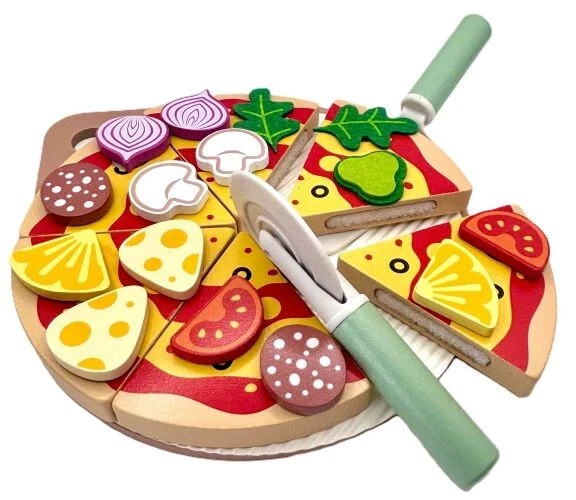 WOOD WOODEN MAKE Your Own Pizza Food Playset Restaurant Pretend Role ...