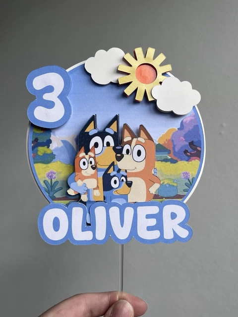 BLUEY INSPIRED 3D birthday cake topper personalised with name and age £ ...