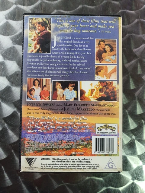 THREE WISHES - Patrick Swayze - VHS Movie - Video Tape - Big Box Ex Rental $6.97 - PicClick AU