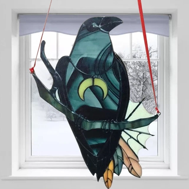MYSTERIOUS CROW WITCH Ornament Stained Black Bird Window Wall Decor $22 ...