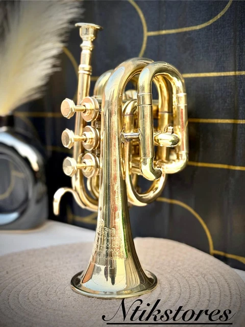 VINTAGE ANTIQUE BRASS Functional Trumpet Pocket Clairon Horn With 3 ...
