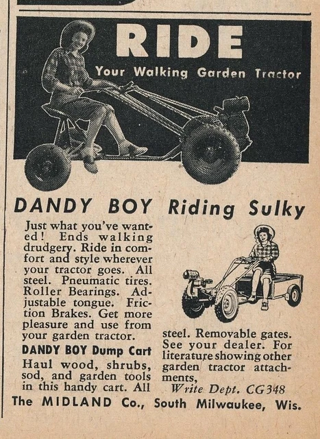 MAGAZINE AD - 1948 - Dandy Boy Riding Sulky - Midland Co., S. Milwaukee ...