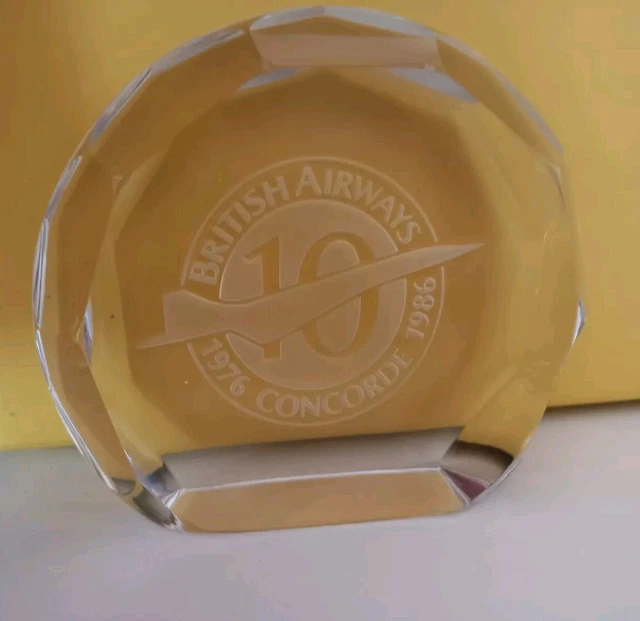 BRITISH AIRWAYS CONCORDE 10 year Anniversary Flight Crystal Paperweight ...