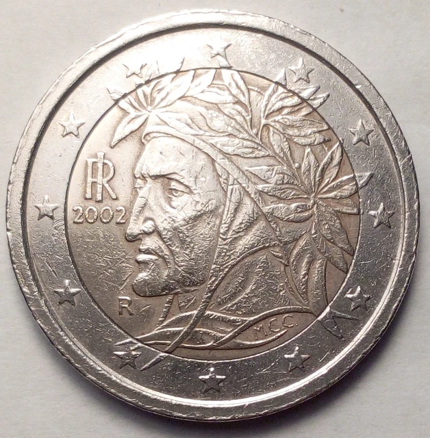 PIÈCE DE 2 euros rare 2002 Dante Alighieri occasion tres bon état MCC R ...