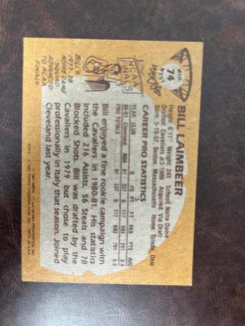 1981-82 TOPPS BASKETBALL #74 : Bill Laimbeer (rookie), Cleveland ...