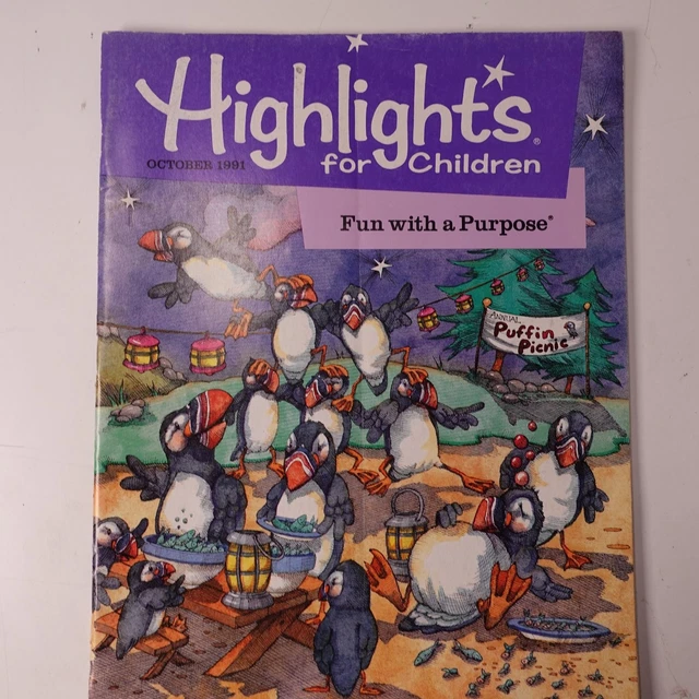 HIGHLIGHTS FOR CHILDREN Magazine October 1991 #482 Puffin Picnic Crafts ...