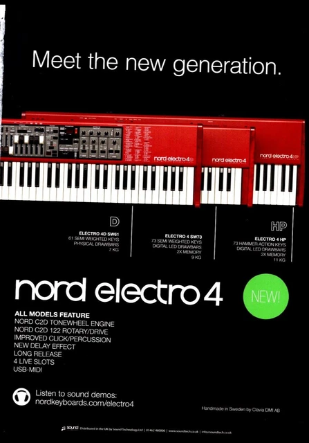 SOUND-ON-SOUND MAGAZINE ADVERT 12X9" Nord Electro 4 Keyboard £2.99 ...