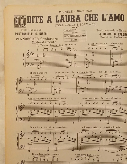 SPARTITO MUSICALE DITE A LAURA CHE L'AMO/MENTA E MIELE - Michele/Montez ...