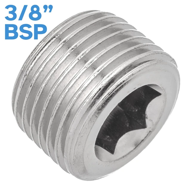 STAINLESS STEEL 3/8 Inch BSP Plug End Cap Allen Head Male Thread Stop ...
