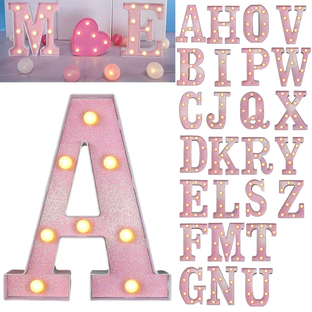 LED LIGHT UP Letter,Pink Marquee LED Letter Lights 26 Alphabet,Lighted ...