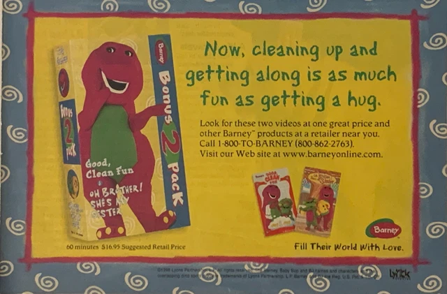 1998 BARNEY VHS Promo PRINT AD Good Clean Fun VTG 1990s Purple Dinosaur ...