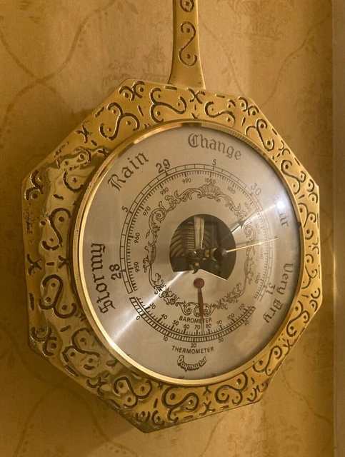 DAYMASTER VINTAGE HEAVY Brass Hanging Banjo Barometer & Thermometer £14 ...
