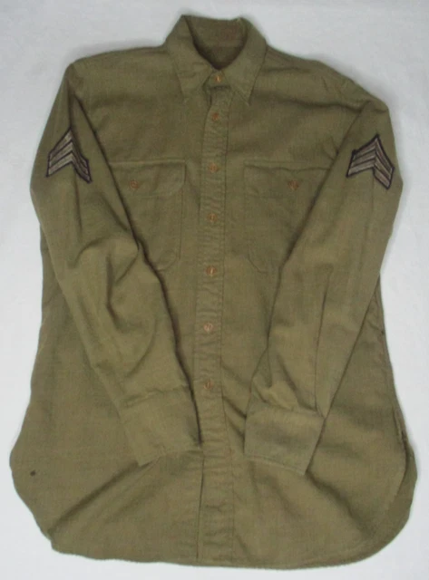 TRUE VINTAGE 40S WW2 Wool Sergeant Stripe Patched Military Button Down ...